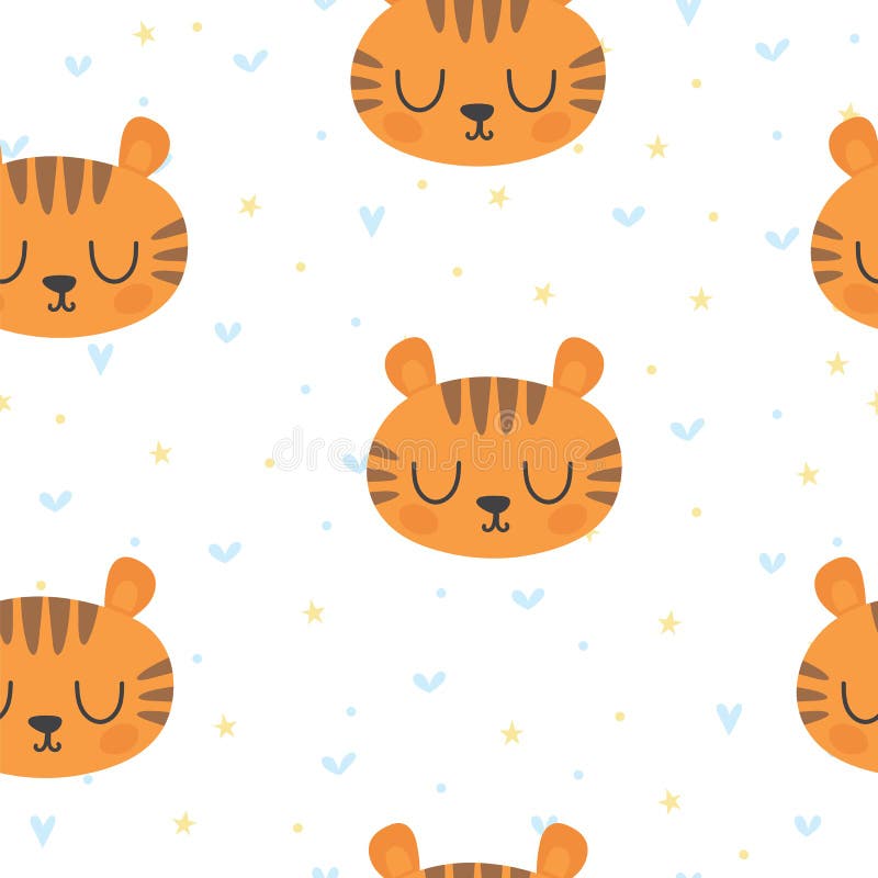 Cute Seamless Pattern for Children with Funny Tiger. Smile Characters ...