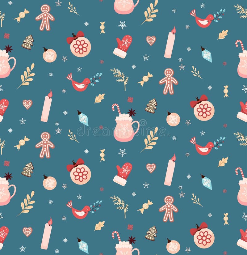 Cute Seamless Pattern with Christmas Elements. Illustration for ...