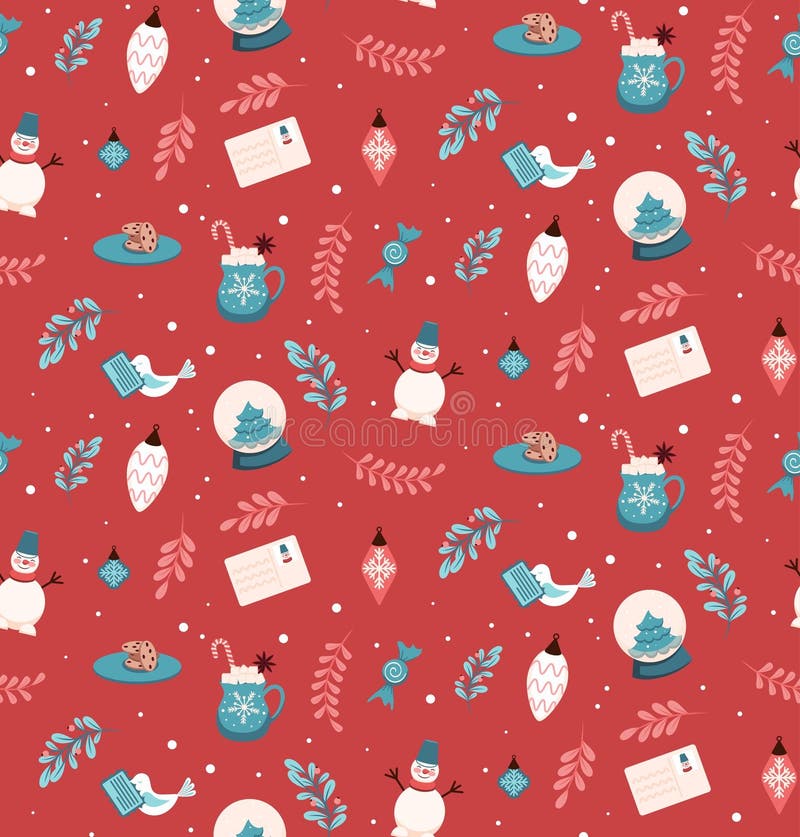 Cute Seamless Pattern with Christmas Elements. Illustration for Decorating Vector Images ...