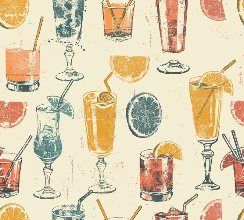 Cute Seamless Pattern Cocktail, Vintage, Retro 12 Stock Illustration ...