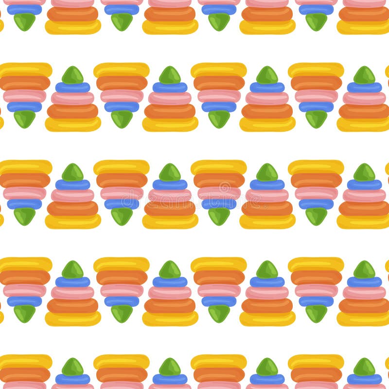Cute Seamless Pattern with Colored Kids Toys, Pyramids on White ...