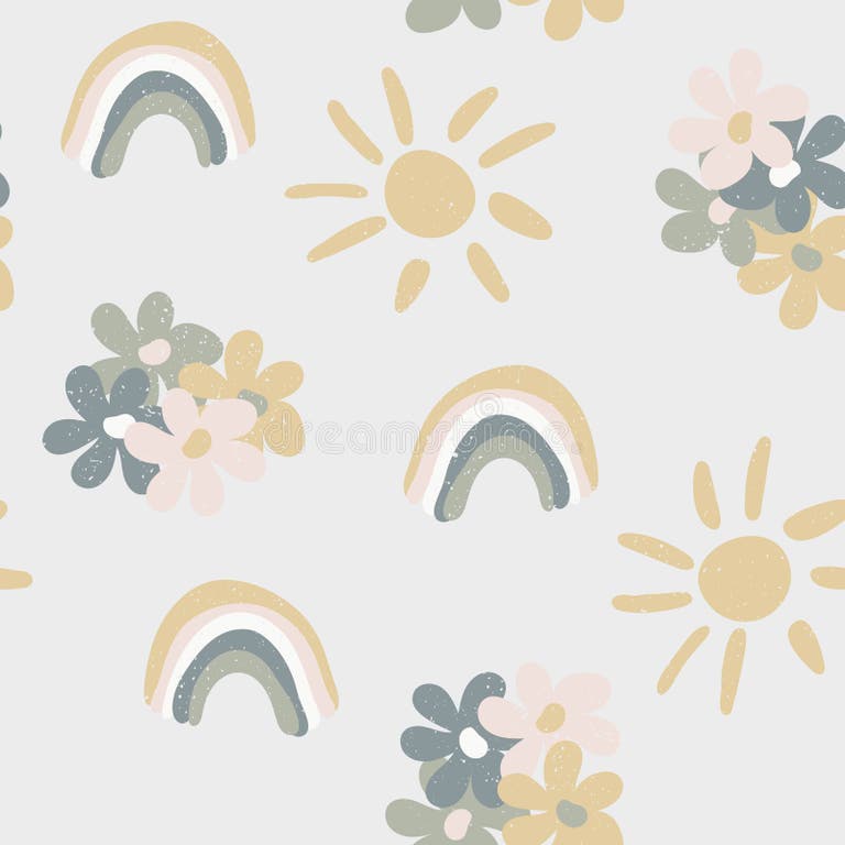 Cute Seamless Pattern of Colors, Rainbow and Sun. Neutral Colors ...