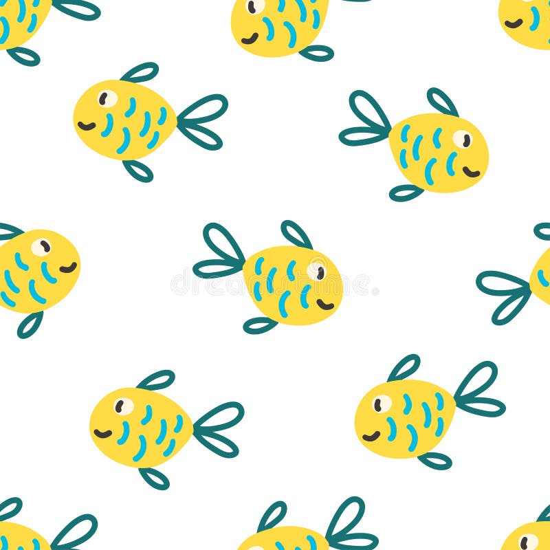 Cute Seamless Pattern Design Featuring Playful Hand Drawn Fish for Kids ...