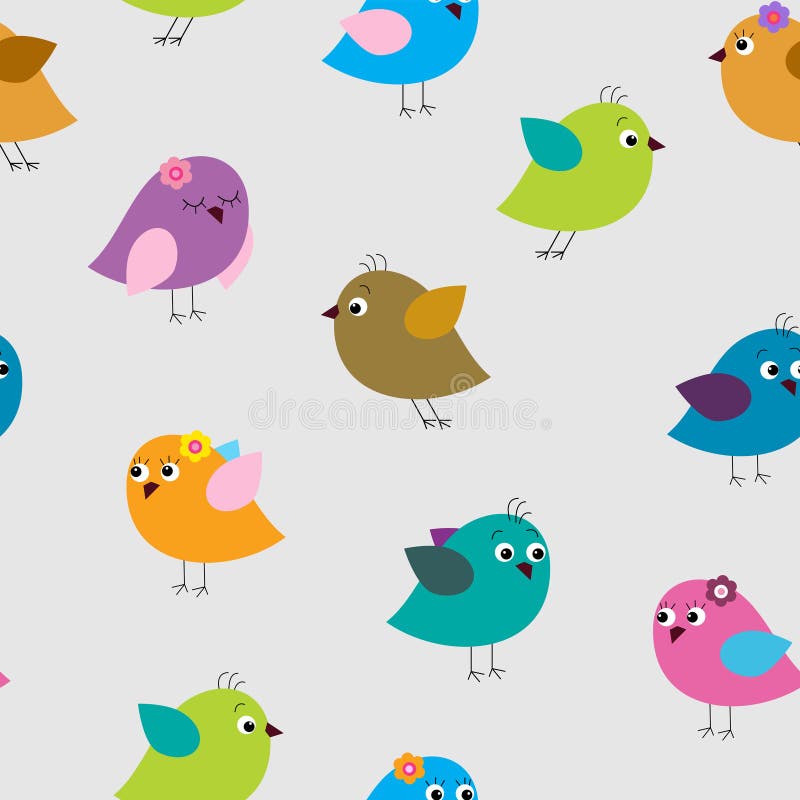 Cute Seamless Pattern with Different Colored Birds Stock Vector ...