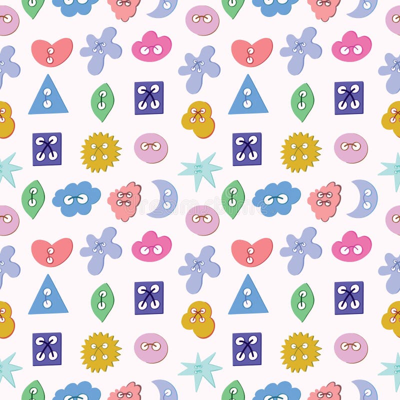 Cute Seamless Pattern with Different Colored Buttons of Abstract Shapes ...
