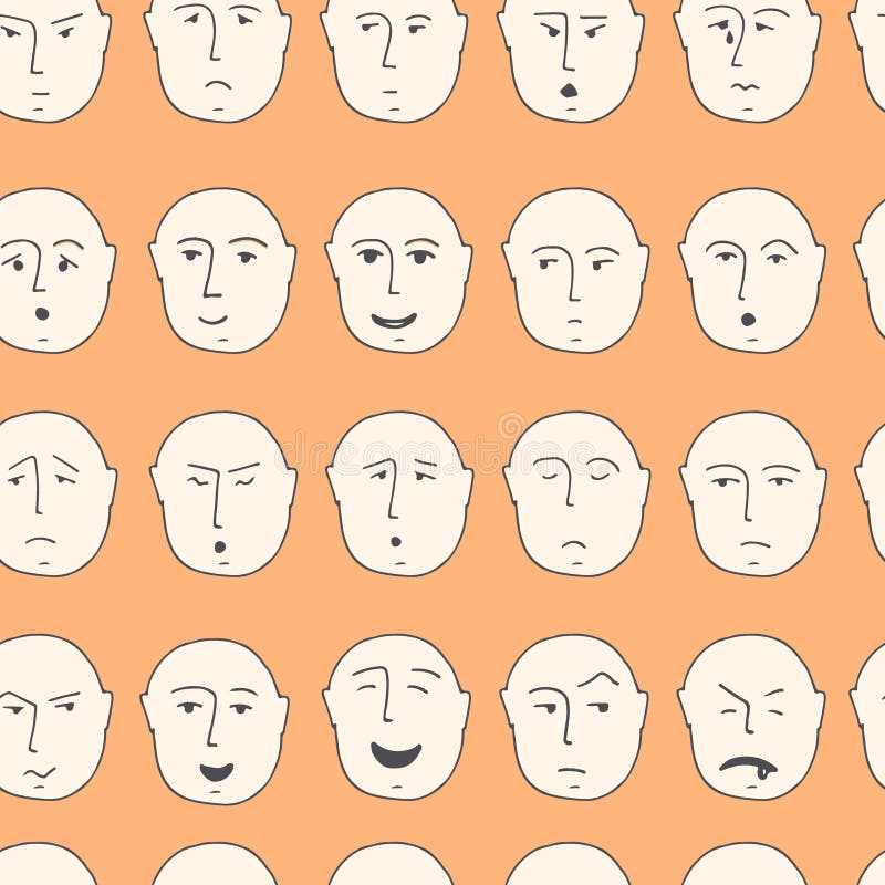 Cute Seamless Pattern with Different Facial Expressions Made in Stock ...