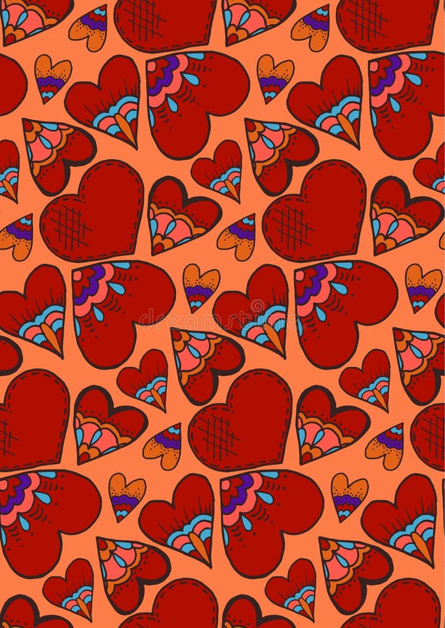 Cute Seamless Pattern. Doodle Design. Love. Sketch Stock Vector ...