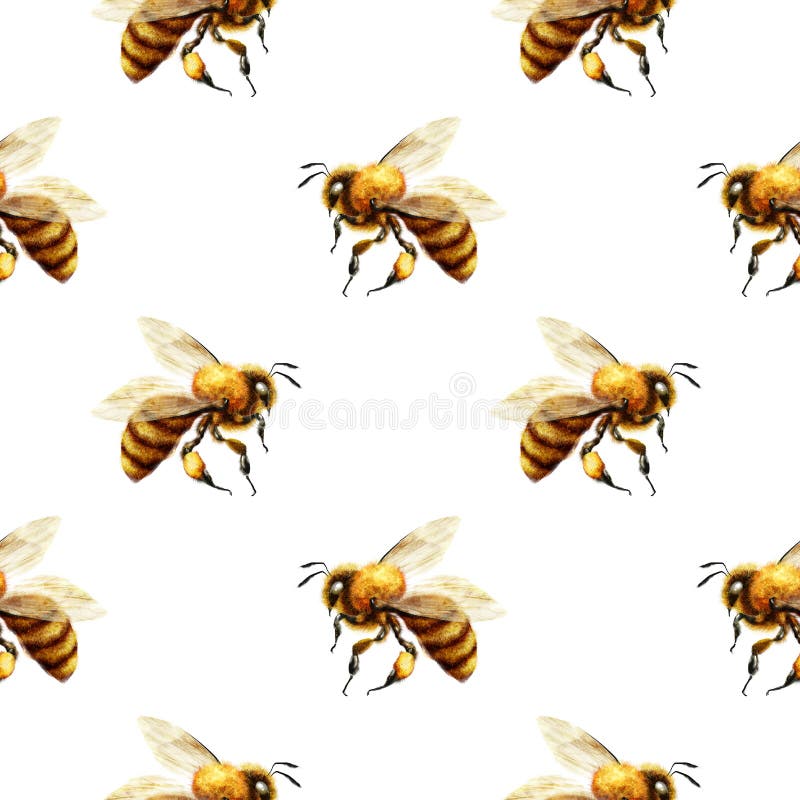 Cute Seamless Pattern with Flying Bees. Digital Art Illustration Stock ...