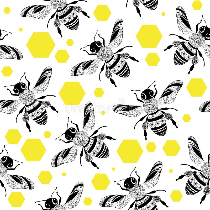 Cute Seamless Pattern with Flying Bees. Vector Illustration EPS10 Stock ...