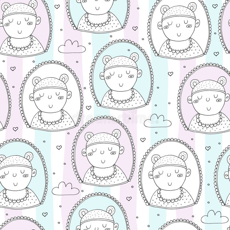 Cute Seamless Pattern with Funny Baby. Vector Illustration. Stock ...