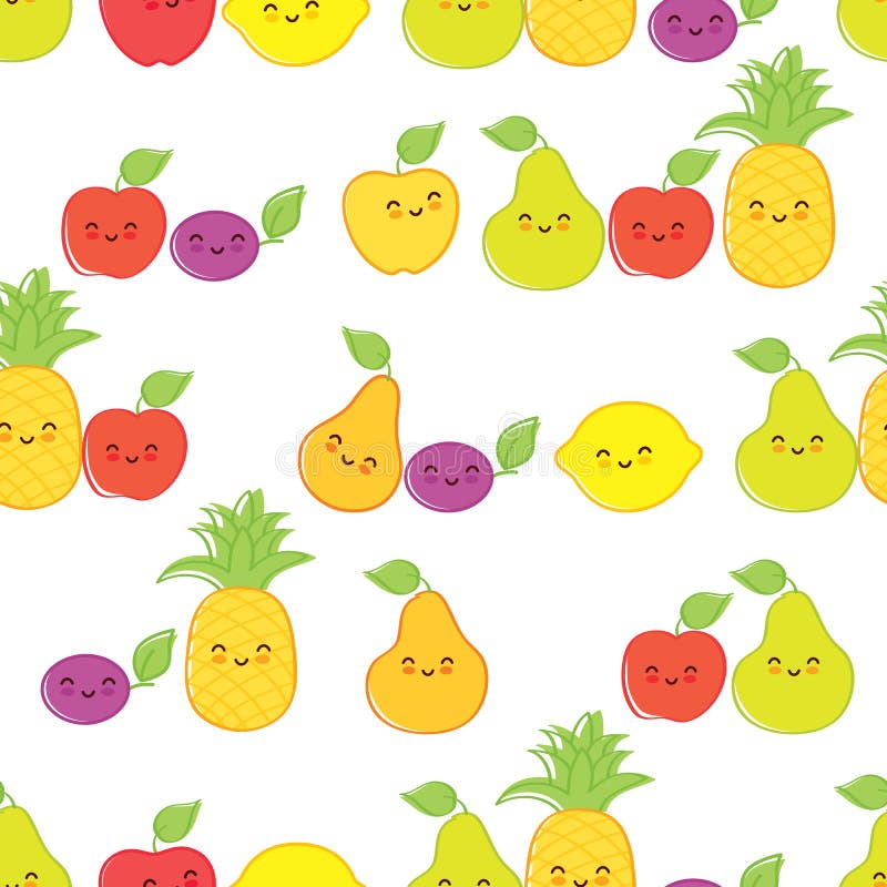 Cute Seamless Pattern with Funny Fruits Stock Vector - Illustration of ...