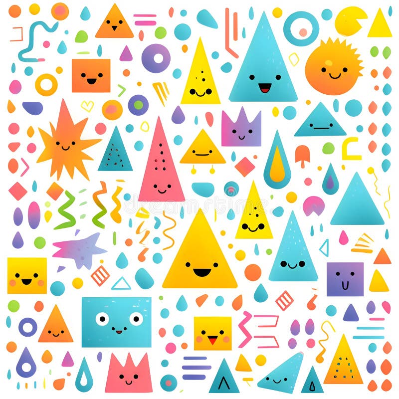Cute Seamless Pattern with Funny Kawaii Faces. Vector Illustration ...