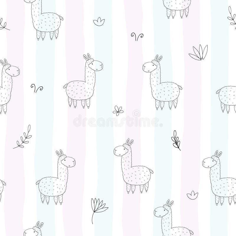 Cute Seamless Pattern With Funny Llama Vector Illustration Stock Vector Illustration Of