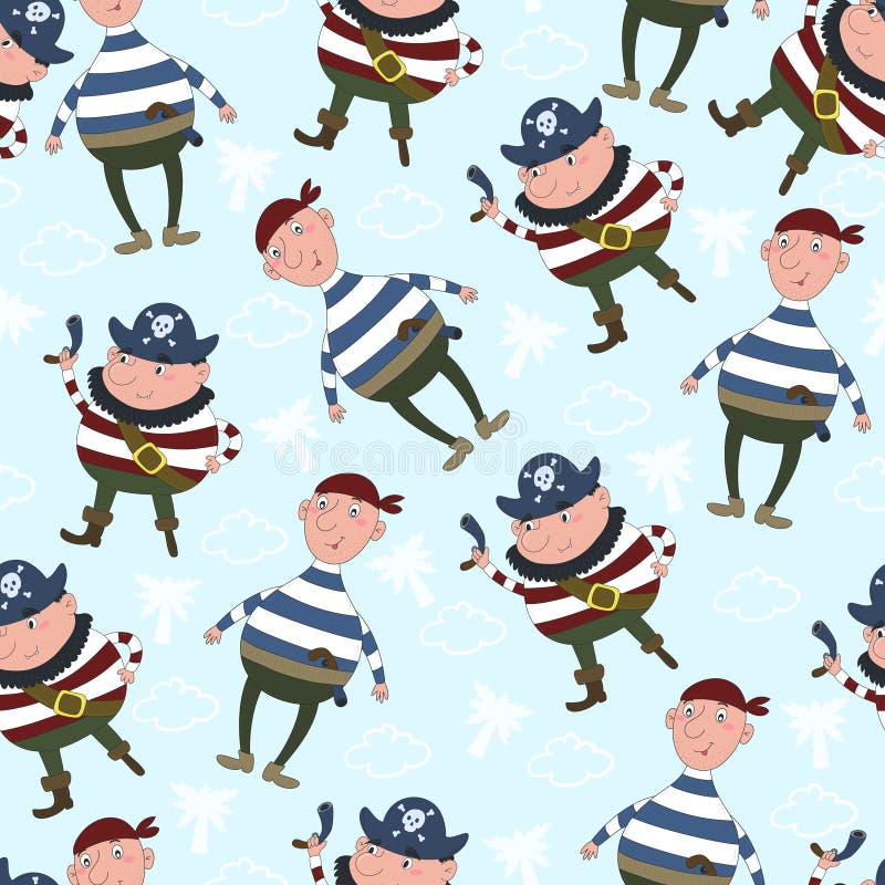 Cute Seamless Pattern with Funny Pirate. Vector Illustration. Stock ...