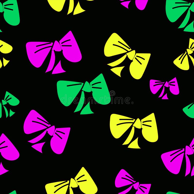 Cute Seamless Pattern with Hand-drawn Colorful Bows on Black Isolated ...