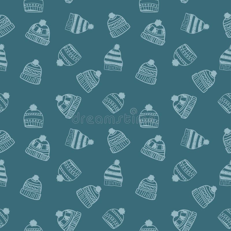 Cute Seamless Pattern with Hand-drawn Hats. Stock Vector - Illustration ...