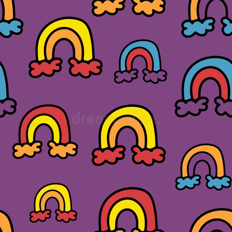 Cute Seamless Pattern with Hand Drawn Rainbow Doodle. Stock ...