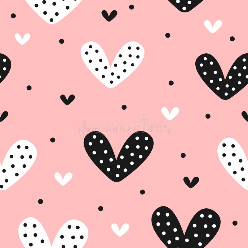 Cute Seamless Pattern with Hearts and Dots. Endless Girly Print Stock ...