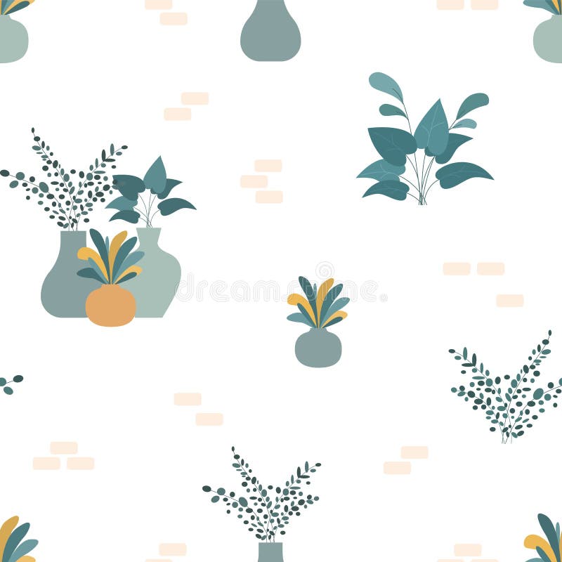 Cute Seamless Pattern with House Plants in Pots. Stock Illustration ...
