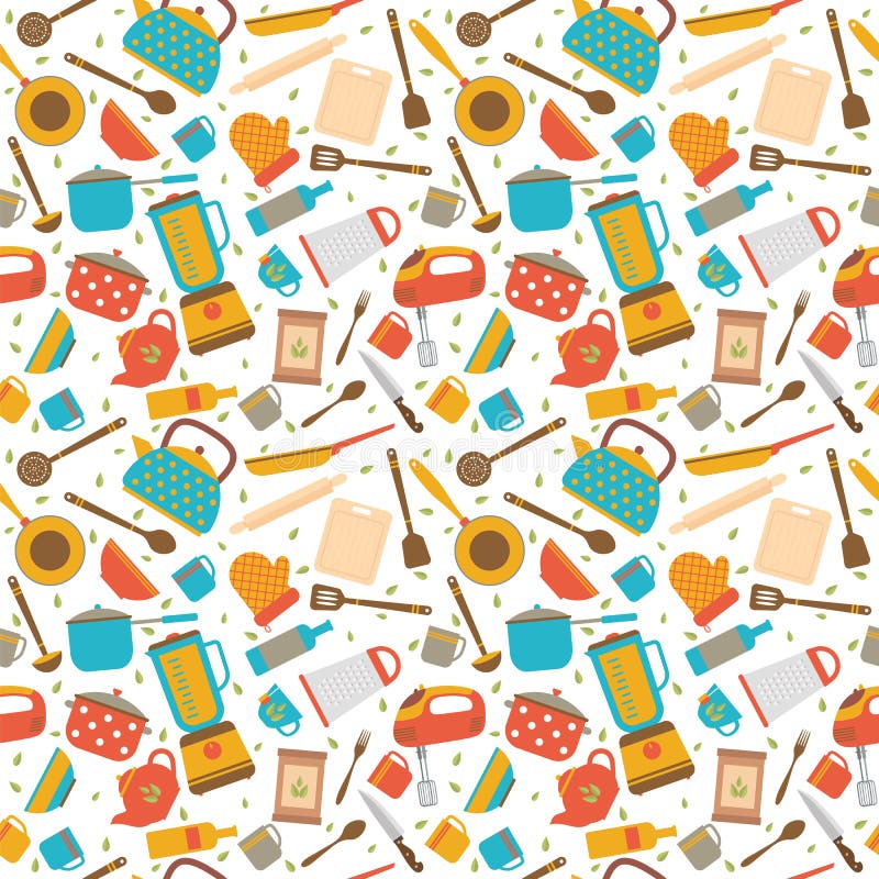Cute Seamless Pattern with Kitchen Tools. Cooking Utensils Stock Vector ...