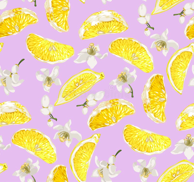 Cute Seamless Pattern with Lemon Citrus Fruit Slices and Blooming ... Cute Seamless Pattern with Lemon Citrus Fruit Slices and Blooming ...