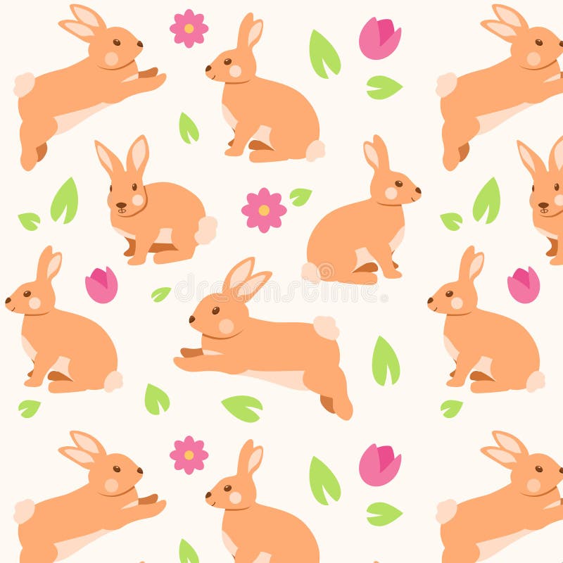 Cute Seamless Pattern with Little Rabbit and Flowers Stock Vector ...