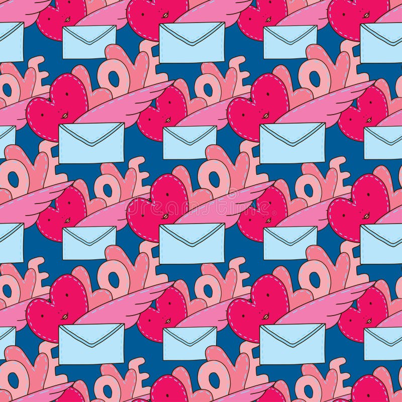 Cute Seamless Pattern with Love Letters Envelopes. Background Lovely ...