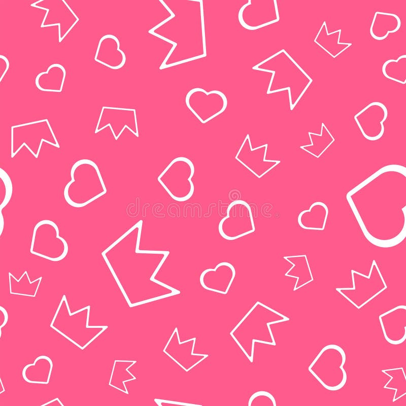 Cute Seamless Pattern with Outlines of Crowns and Hearts. Girly Print ...
