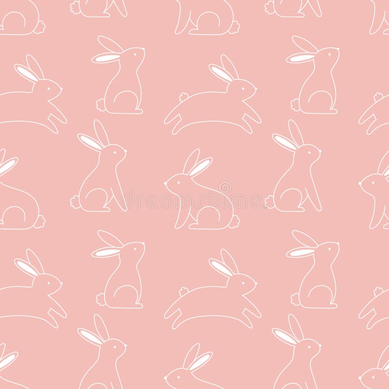 Cute Seamless Pattern with Outlines of Rabbits on a Pink Background ...