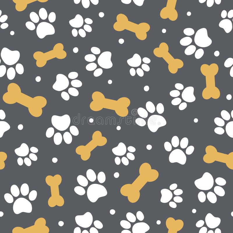 Cute Seamless Pattern with Pet Paw, Bone and Dots. Stock Vector ...