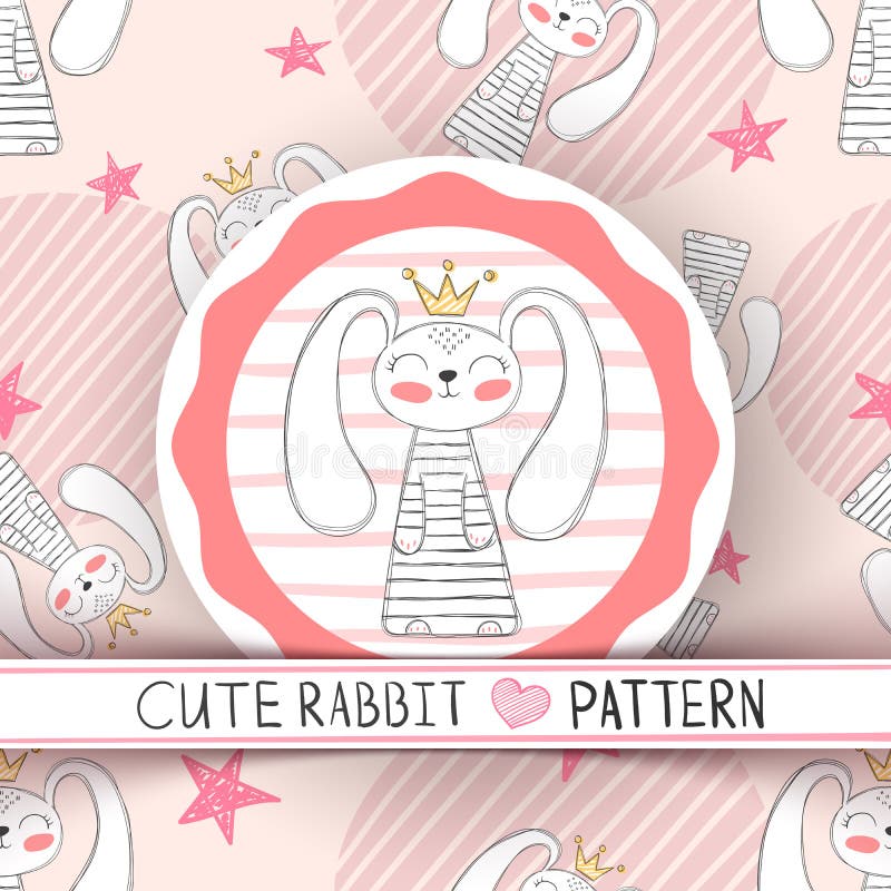 Cute Seamless Pattern - Rabbit Cartoon. Stock Vector - Illustration of ...