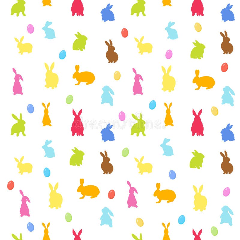 Seamless Pattern with Rabbits and Eggs on White Background Stock ...