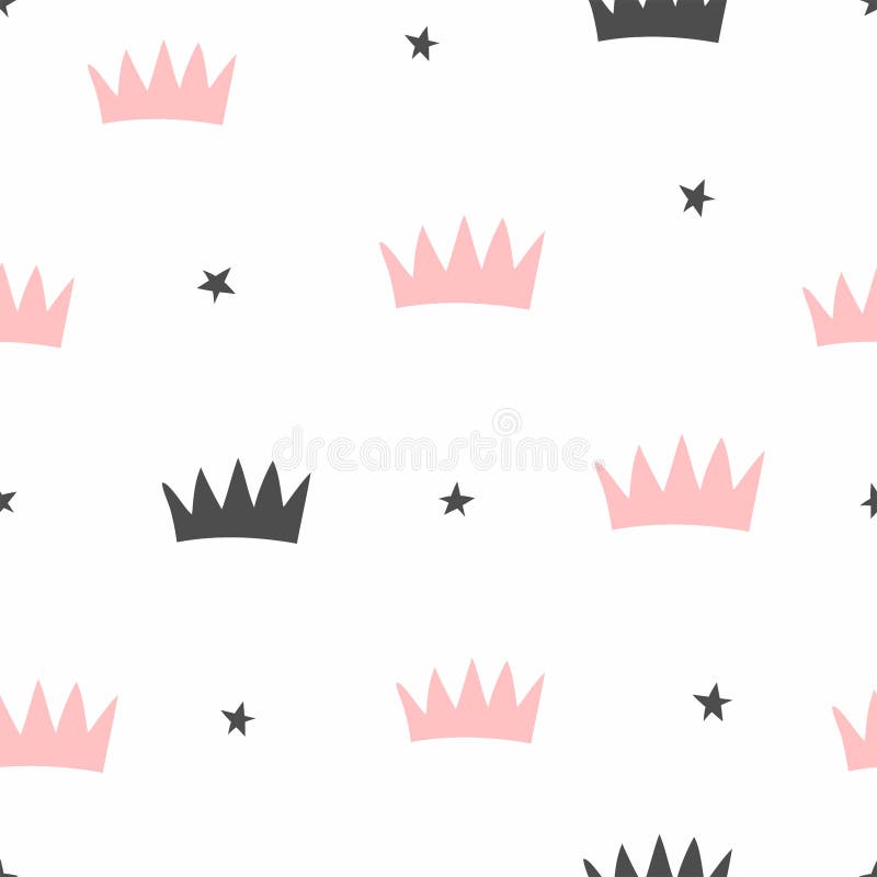 Cute Seamless Pattern with Repeating Crowns and Stars. Endless Girly ...