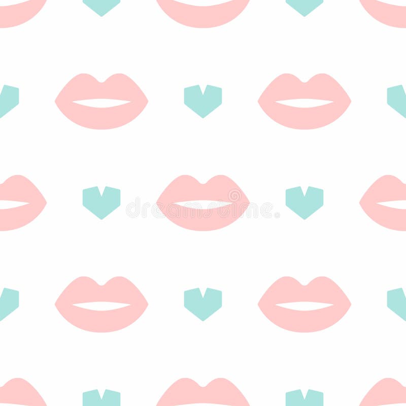 Cute Seamless Pattern with Repeating Lips and Hearts. Simple Girly ...