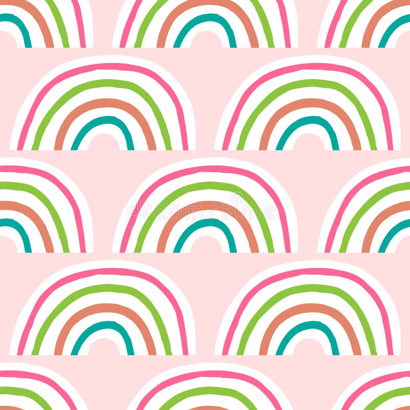 Cute Seamless Pattern with Repeating Rainbow. Drawn by Hand Stock ...