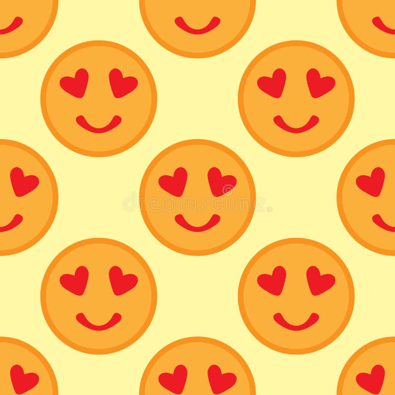 Cute Seamless Pattern with Round Smileys. Smiling Faces with Hearts ...