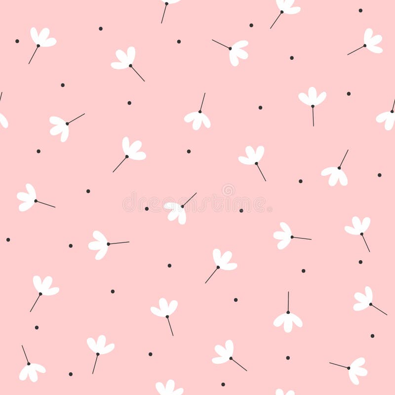 Cute Seamless Pattern with Scattered Flowers and Dots. Simple Girly ...
