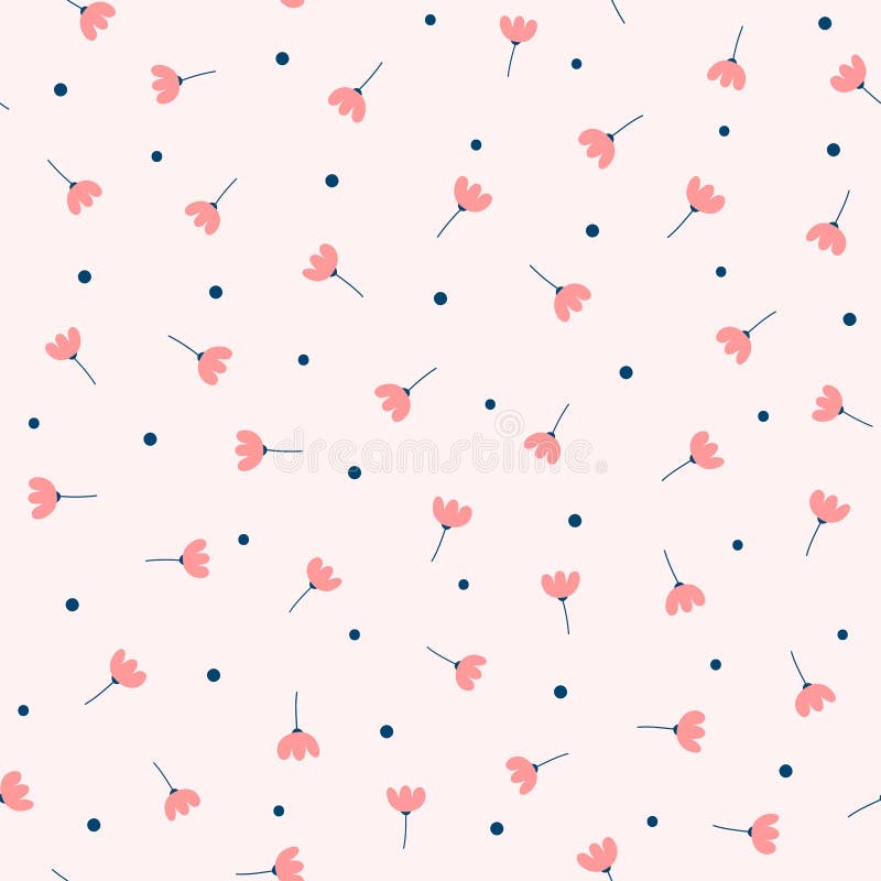 Cute Seamless Pattern with Scattered Flowers with Stems and Dots ...