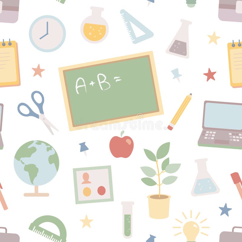 Cute Seamless Pattern with School, Teaching and Learning Supplies ...