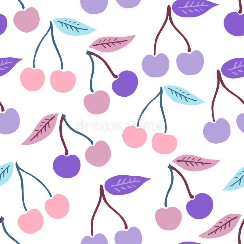 Cute Seamless Pattern with Simple Cherry Elements in Delicate Pastel ...