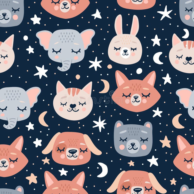 Cute Sky Pattern Seamless Vector Illustration With Smiling Sleeping