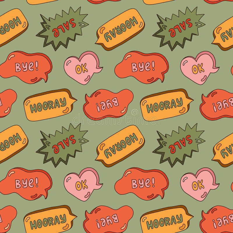 Cute Seamless Pattern with Speech Bubbles with Short Messages. Backdrop ...