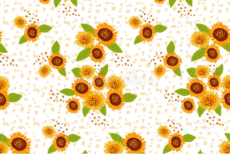Cute Seamless Pattern with Sunflowers and Leaves Stock Vector ...