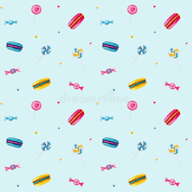 Funny Seamless Pattern with Sweets, Lollipops, Macaroons, Sweets and ...