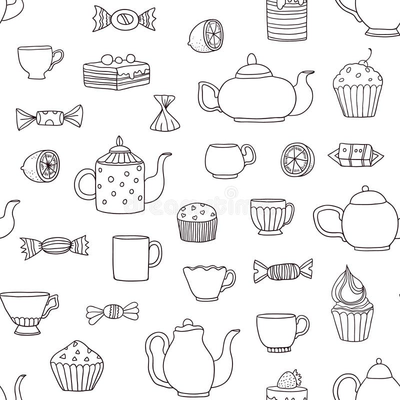 Cute Seamless Pattern with Tea Time Elements Stock Vector ...