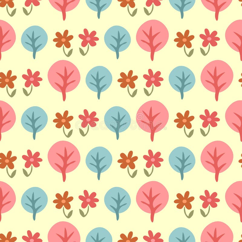 Cute Seamless Pattern with Trees and Flowers Stock Vector ...