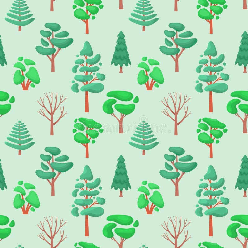Cute Seamless Pattern with Various Trees Stock Illustration ...