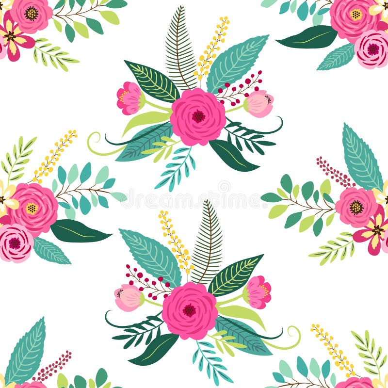 Cute Seamless Pattern with Rustic Hand Drawn First Spring Flowers Stock ...