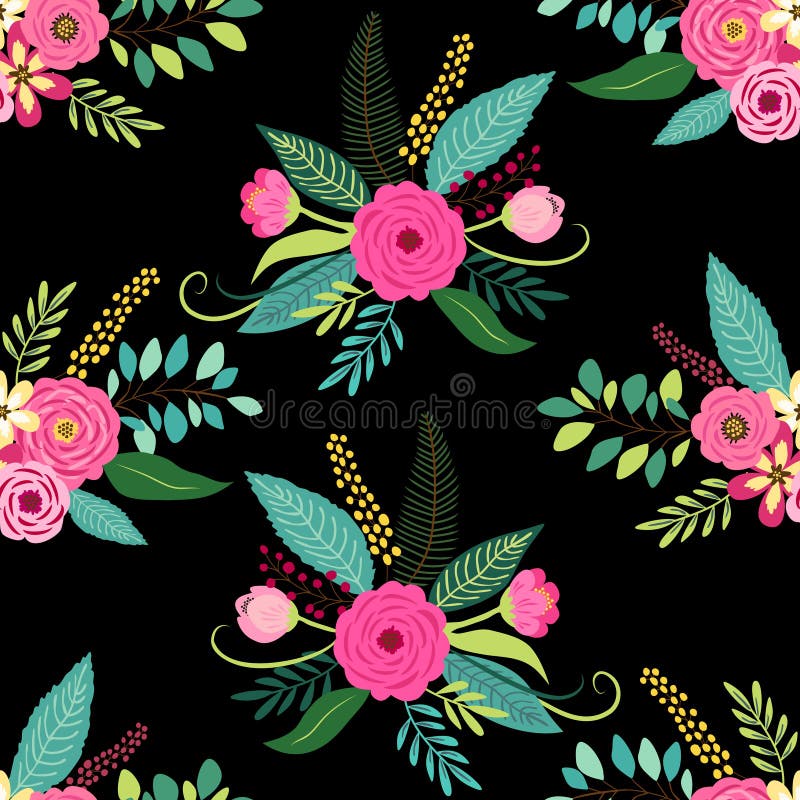 Cute Seamless Pattern with Rustic Hand Drawn First Spring Flowers Stock ...