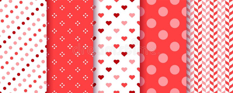 Cute Seamless Patterns. Collection Valentine S Day Textures. Vector ...
